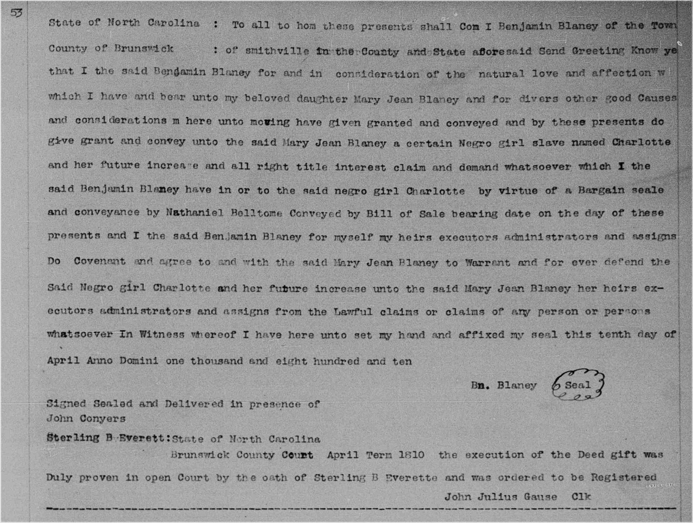 People Not Property: Slave Deeds, Digital Library on American Slavery